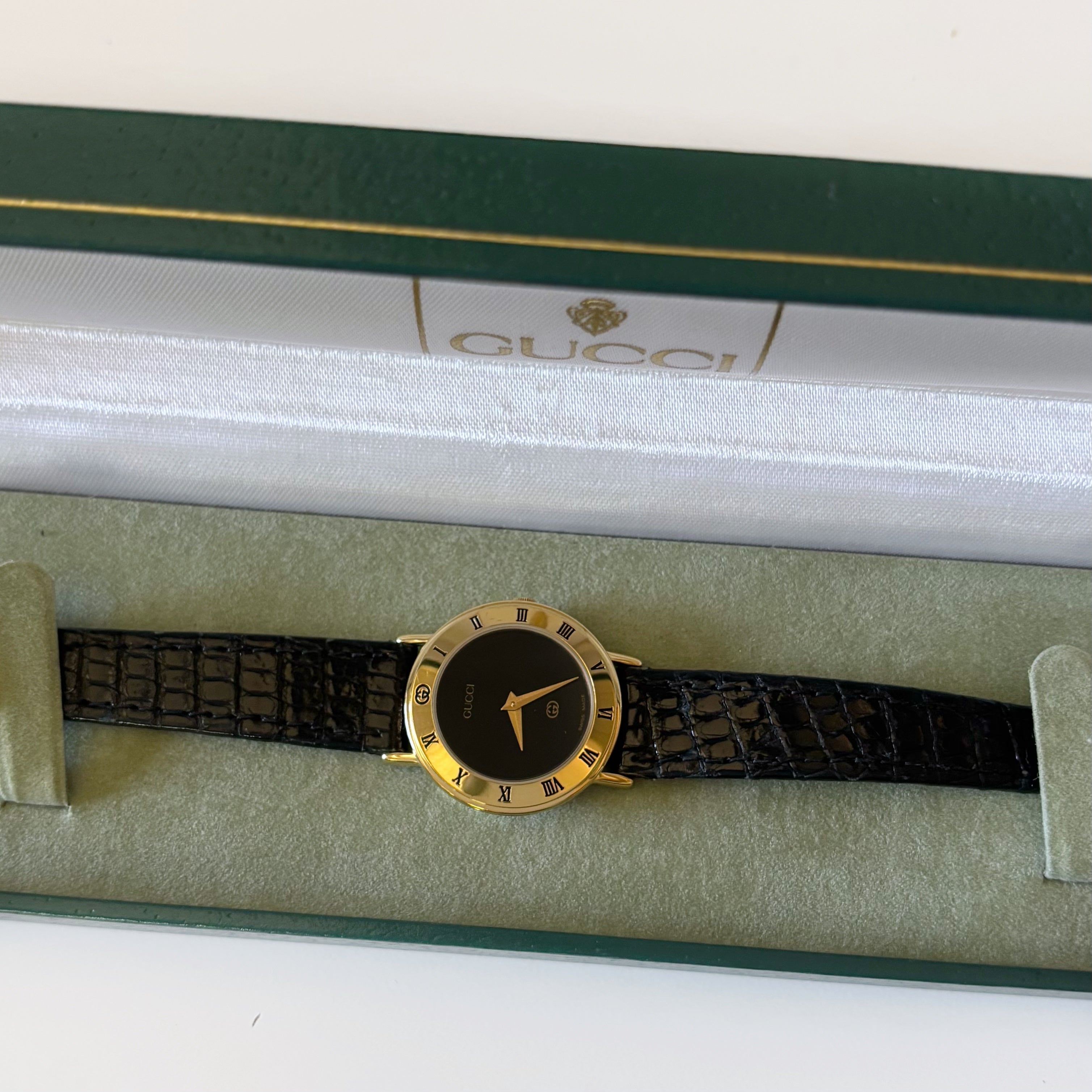 Gucci 1990s Black Dial Gold Plated Watch – Lorinaté